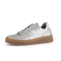 Sneaker Gabor "Sneaker low Materialmix Leder", Damen, Gr. 37, silber, Schuhe Sneaker