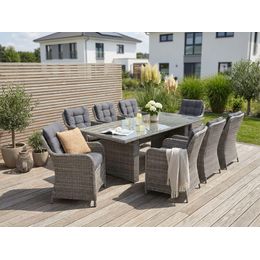 Garten-Essgruppe Konifera, grau, Aluminium, Polyrattan, Sitzm&ouml;bel-Sets, "&raquo;Menorca&laquo;", Polyrattan, Aluminium, Tischplatte aus 5mm starkem