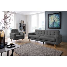 3-Sitzer, B:222cm H:87cm T:78cm, grau, exxpo - SOFA FASHION, Struktur ( 100% Polyester), Sofas, "Nappa, Schlafsofa, bequem, zeitloses Design,