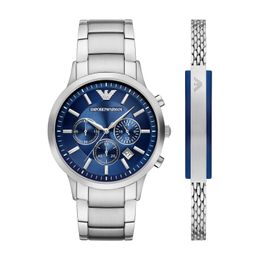 Emporio Armani Kinder Chronographedelstahlfarben, Armbanduhren, Quarzuhr, Armbanduhr, Herrenuhr, Edelstahlarmband