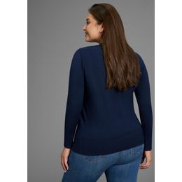 Damen Strickpullovermarine m&eacute;lange, Basic, Gr. 56, LAURA SCOTT CURVE, unifarben, Feinstrick, Obermaterial: 50% Viskose, 26% Polyamid, 24% Polyester,