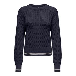 Only Damen Strickpullover "ONLASA LS DETAIL O-NECK CC KNT"night sky detail:birch, Gr. M, unifarben, Strick, Obermaterial: 60% Baumwolle, 40%