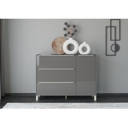 Sideboard, B:137cm H:106cm T:42cmanthrazit matt lack, glas anthrazit glanz, SET ONE BY Musterring, Glas, Holzwerkstoff, Wohnzimmer, Sideboards,