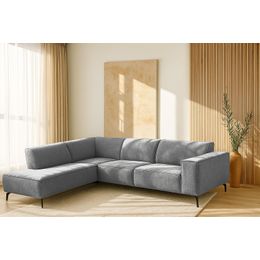 Ecksofa Home Affaire, B:275cm H:77cm T:210cm, grau, Struktur weich: (85% Polyester, 15% Nylon), Wohnzimmer, Sofas, "LORCAN mit Metallf&uuml;&szlig;en, Breite
