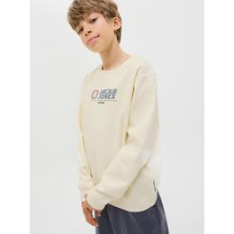 Jack & Jones Jungen Sweatshirt "JCOTIER PRINT SWEAT CREW NECK SN JNR"sweet corn, Gr. 152, JACK & JONES JUNIOR, bedruckt, angeraute Sweatware, Obermaterial: 70%
