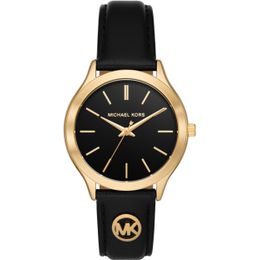 Michael Kors Damen Quarzuhr "SLIM RUNWAY", schwarz, Armbanduhren, Armbanduhr, Damenuhr, Lederarmband, analog