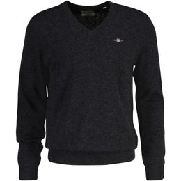 Gant Herren V-Ausschnitt-Pullover "EXTRAFINE LAMBSWOOL V-NECK", schwarz, Gr. M, meliert, Feinstrick, Obermaterial: 90% Wolle, 10% Polyamid, Pullover,