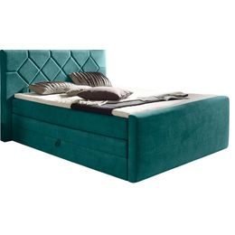 Boxspringbett Home Affaire, B:160cm L:221cm, blau, Kunststoff, Massivholz, Stoff, Komplettbetten, "Atlanta", inklusive Topper und Bettkasten
