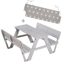 Roba Kinder Kindersitzgruppe "Picknick for 4 Outdoor +, Grau", B/H/T: 89cm x 50,5cm x 107cm, Kindersitzgarniturmit Lehne und 2 Sitzauflagen, grau,