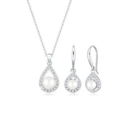Elli Premium Damen Schmuckset "S&uuml;&szlig;wasserzuchtperle Tropfen Zirkonia 925 Sterling Silber", onesize, silber, Silber 925 (Sterlingsilber), Schmuck_Sets