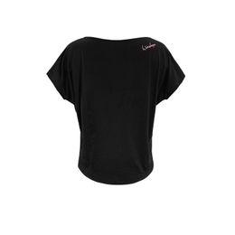 WINSHAPE Damen Oversize-Shirt "MCT002 ultra leicht", schwarz, Gr. L, 50% Modal, 50% Baumwolle, Shirts, mit Neon pinkem Glitzer-Aufdruck