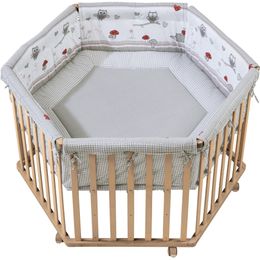 Roba Baby Laufgitter "Cosiplay Adam & Eule, natur, 6-eckig", beige, Laufst&auml;lle, mit Stoffeinlage und Nestchen