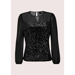 Madeleine Mode MADELEINE Damen Langarmbluse "Chiffonbluse Glamour&ouml;se Paillettenbluse f&uuml;r Events", schwarz, Gr. 36, Obermaterial: 100% Polyester PES., Blusen