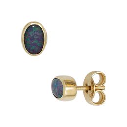 Jobo Damen Paar Ohrstecker, Gelbgold 585, gelb, Gelbgold 585, Ohrringe, oval 585 Gold mit Opal-Tripletten