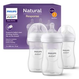 Philips Avent Baby Babyflasche "Natural Response SCY903/03", 260ml, transparent, Kunststoff, H:16,9cm, Trinkflaschen, 3 St&uuml;ck, 260ml, ab dem 3. Monat