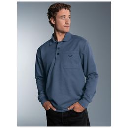 TRIGEMA Herren Sweatshirt "TRIGEMA Langarm Polo aus Sweat-Qualit&auml;t", blau, Basic, Gr. XXL, 70% Baumwolle, 30% Polyester, Sweatshirts