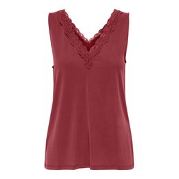 Only Damen Spitzentop "ONLFREE LIFE S/L V-NECK LACE MIX TOP JRS", rot, Gr. S, unifarben, Jersey, Obermaterial: 70% Modal, 30% Polyester, Tops