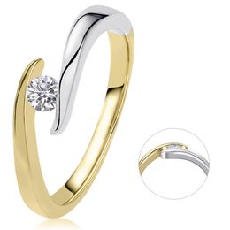 ONE ELEMENT Damen Diamantring "0,10 ct Diamant Brillant Spannfassung Ring aus 585 Gelbgold", 58, 0,1, Diamanten Gelbgold 585 Goldgold, Diamanten,