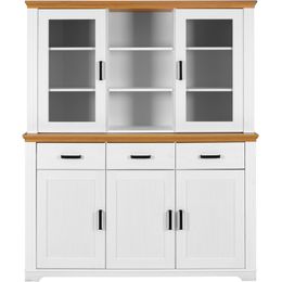 Buffet Inter Link, B:166cm H:199cm T:48cm, wei&szlig;, Massivholz, Sicherheitsglas, K&uuml;che, Schr&auml;nke, "Maluno, Kiefer Massivholz, K&uuml;chenschrank,