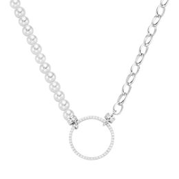 Damen Collier "mit wei&szlig;en Muschelkern-Perlen und Zirkonia, Silber 925", 45cm, Silber 925 (Sterlingsilber), silber, Giorgio Martello MILANO, Silber
