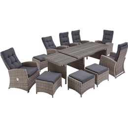 Garten-Essgruppe Konifera, grau, Polyrattan, Sitzm&ouml;bel-Sets, "Monaco", f&uuml;r 10 Personen Aluminium, Polyrattan, R&uuml;ckenlehne verstellbar