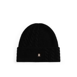 Tommy Hilfiger Damen Beanie "TH ELEVATED CHIC FLUFFY"schwarz, Strick, Materialmix, M&uuml;tzen, flauschig, mit Wolle, ca. 25x21 cm