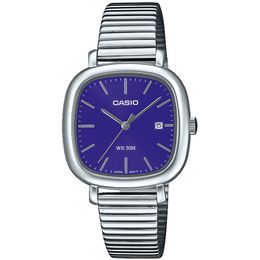 Damen Quarzuhredelstahlfarben, blau, CASIO TIMELESS COLLECTION, Armbanduhren, Armbanduhr, Damenuhr, Herrenuhr, Edelstahlarmband, analog, Tag