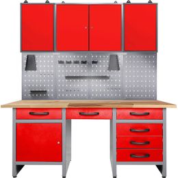 ONDIS24 Werkstatt-Set, B:160cm H:205cm T:60cm, rot, Werkb&auml;nke, 160 cm, mit LED