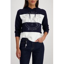 monari Damen Strickpullover "Blockringel"marine ger, Gr. 38, geringelt, Feinstrick, Obermaterial: 100% Baumwolle, Pullover, mit Kapuze, Regular Fit,