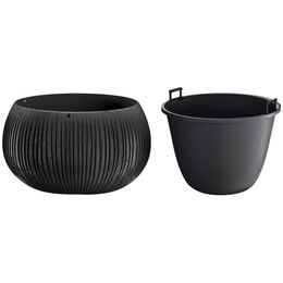 Blumentopf Prosperplast, schwarz, Kunststoff, Outdoor, Pflanzgef&auml;&szlig;e, "Beton Bowl", &Oslash;37cm x 21,8cm