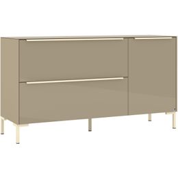 Lowboard, B:137cm H:77cm T:42cmtaupe matt lack, glas taupe glanz, SET ONE BY Musterring, Glas, Holzwerkstoff, Wohnzimmer, Sideboards, "Reno", Mit