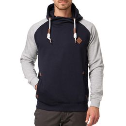 INDICODE Herren Kapuzensweatshirt "INMarybank", blau, Gr. S, unifarben mit Farbeinsatz, Sweatware, Obermaterial: 60% Baumwolle, 40% Polyester,