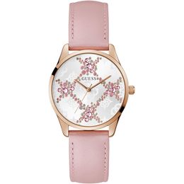 Guess Damen Quarzuhr "LUSTER", rosa, Armbanduhren, Armbanduhr, Damenuhr, Lederarmband, Mineralglas, analog