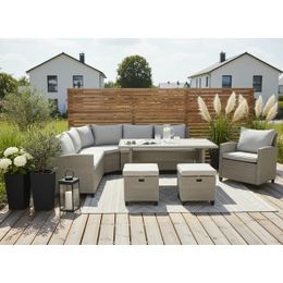 Gartenlounge-Set Koniferagrau,, Polyrattan, Stahl, Sitzm&ouml;bel-Sets, "Keros Premium XL", bestehend aus 3 Sofas, 1 Sessel, 2 Hocker, 14 Sitzauflagen, 1