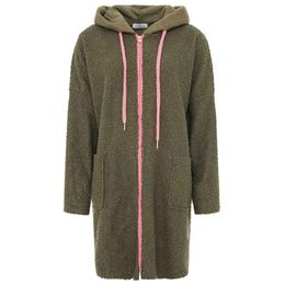 Zwillingsherz Damen Kurzmantel ""Neon"", gr&uuml;n, unifarben, Boucl&eacute;, Obermaterial: 100% Polyacryl, M&auml;ntel, aus Teddystoff mit Kapuze, Rei&szlig;verschluss und