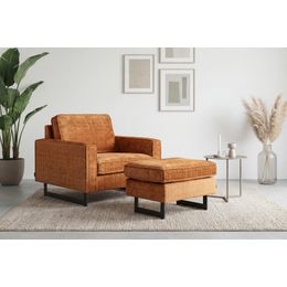 Loveseat Home Affaire "Pinto 105 cm, Cord, Chenille, Lederoptik", brick rot, B:105cm H:85cm T:97cm, 100% Polyester, Sessel, mit Keder, Metallf&uuml;&szlig;en und auch in Cord Bezug erh&auml;ltlich