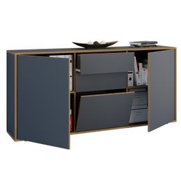 Kommode Vcm, B:160cm H:74cm T:33cm, schwarz, Sideboards, "Vcm Holz Kommode Sideboard mit Dreht&uuml;ren, Schubladen und einer Klappe B&uuml;rom&ouml;bel Ma&szlig;e ca.