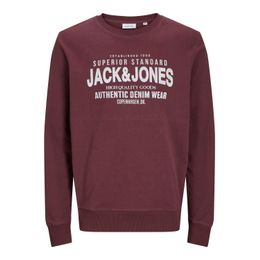 Jack & Jones JACK & JONES Herren Sweatshirt "JJJEANS SWEAT O-NECK", rot, Gr. XS, bedruckt, angeraute Sweatware, Obermaterial: 100% Baumwolle, Sweatshirts