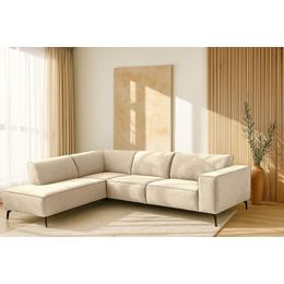 Ecksofa Home Affaire, B:275cm H:77cm T:210cm, beige, Struktur weich: (85% Polyester, 15% Nylon), Wohnzimmer, Sofas, "LORCAN mit Metallf&uuml;&szlig;en, Breite