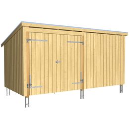 Gartenhaus Plus, beige, Holzwerkstoff, Gartenh&auml;user, "Nordic Multi", Gartenhaus 9,5 m&sup2;, mit Doppelt&uuml;r, Dachpappe/Aluleisten/H-F&uuml;&szlig;e