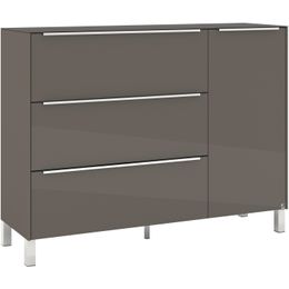 Sideboard, B:137cm H:106cm T:42cm, grau, SET ONE BY Musterring, Glas, Holzwerkstoff, Wohnzimmer, Sideboards, "Reno", Mit Vierkantfu&szlig; in diversen