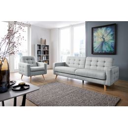 3-Sitzer, B:222cm H:87cm T:78cm, grau, exxpo - SOFA FASHION, Struktur ( 100% Polyester), Sofas, "Nappa, Schlafsofa, bequem, zeitloses Design,