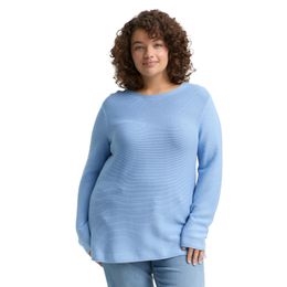 Tom Tailor PLUS Damen Strickpullover, blau, Gr. 48, unifarben, Ottomane, Obermaterial: 100% Baumwolle, Pullover, aus Bio-Baumwolle