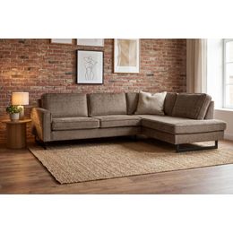 Ecksofa Home Affaire "Pinto, 290 cm, Cord, Chenille, Lederoptik, Ottomane links / rechts", braun, B:290cm H:85cm T:217cm, 100% Polyester, Sofas, Ecksofa, mit Keder, schwarze Metallf&uuml;&szlig;e, Wellenunterfederung