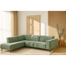 Ecksofa Home Affaire, B:275cm H:77cm T:210cm, gr&uuml;n, Struktur weich: (85% Polyester, 15% Nylon), Wohnzimmer, Sofas, "LORCAN mit Metallf&uuml;&szlig;en, Breite