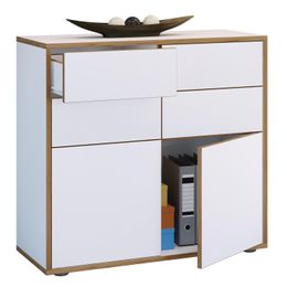Kommode Vcm, B:100cm H:74cm T:33cm, wei&szlig;, Sideboards, "Vcm Holz Kommode Sideboard mit Dreht&uuml;ren und Schubladen B&uuml;rom&ouml;bel Ma&szlig;e ca H. 74 x B. 100 x