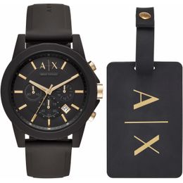 Armani Exchange Kinder Chronograph, schwarz, Armbanduhren, Quarzuhr, Armbanduhr,Herren,Stoppfunktion,Geschenkidee, Silikonarmband