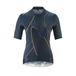 Gonso Damen Radtrikot "Road Jersey Print W", blau, Gr. 38, 86% Polyester, 14% Elasthan, Trikots, Damen Fahrradtrikot kurzarm, Full-Zip Trikot,