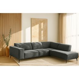 Ecksofa Home Affaire, B:275cm H:77cm T:210cm, grau, Struktur weich: (85% Polyester, 15% Nylon), Wohnzimmer, Sofas, "LORCAN mit Metallf&uuml;&szlig;en, Breite