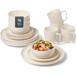 OTTO HOME Geschirr-Set "Tommik, au&szlig;en matt, innen gl&auml;nzend", 16 Stk., beige, Geschirr-Sets, sp&uuml;lmaschinenfest und mikrowellengeeignet